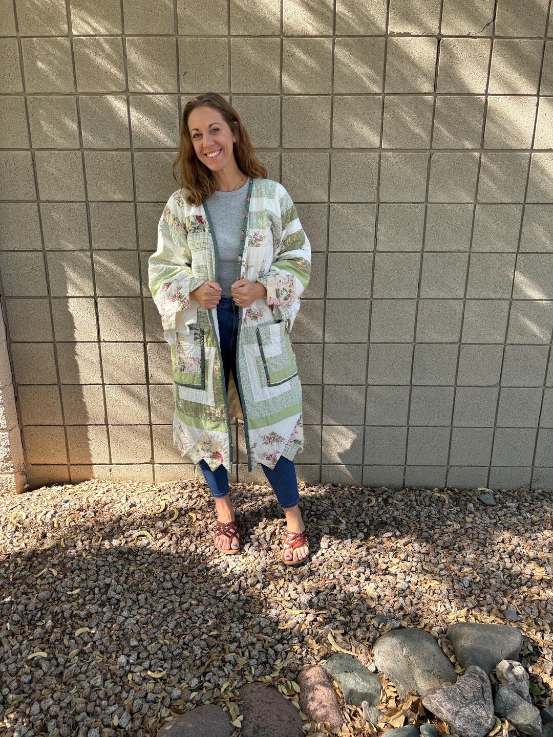 Green and White Garden Quilt Coat - Etsy