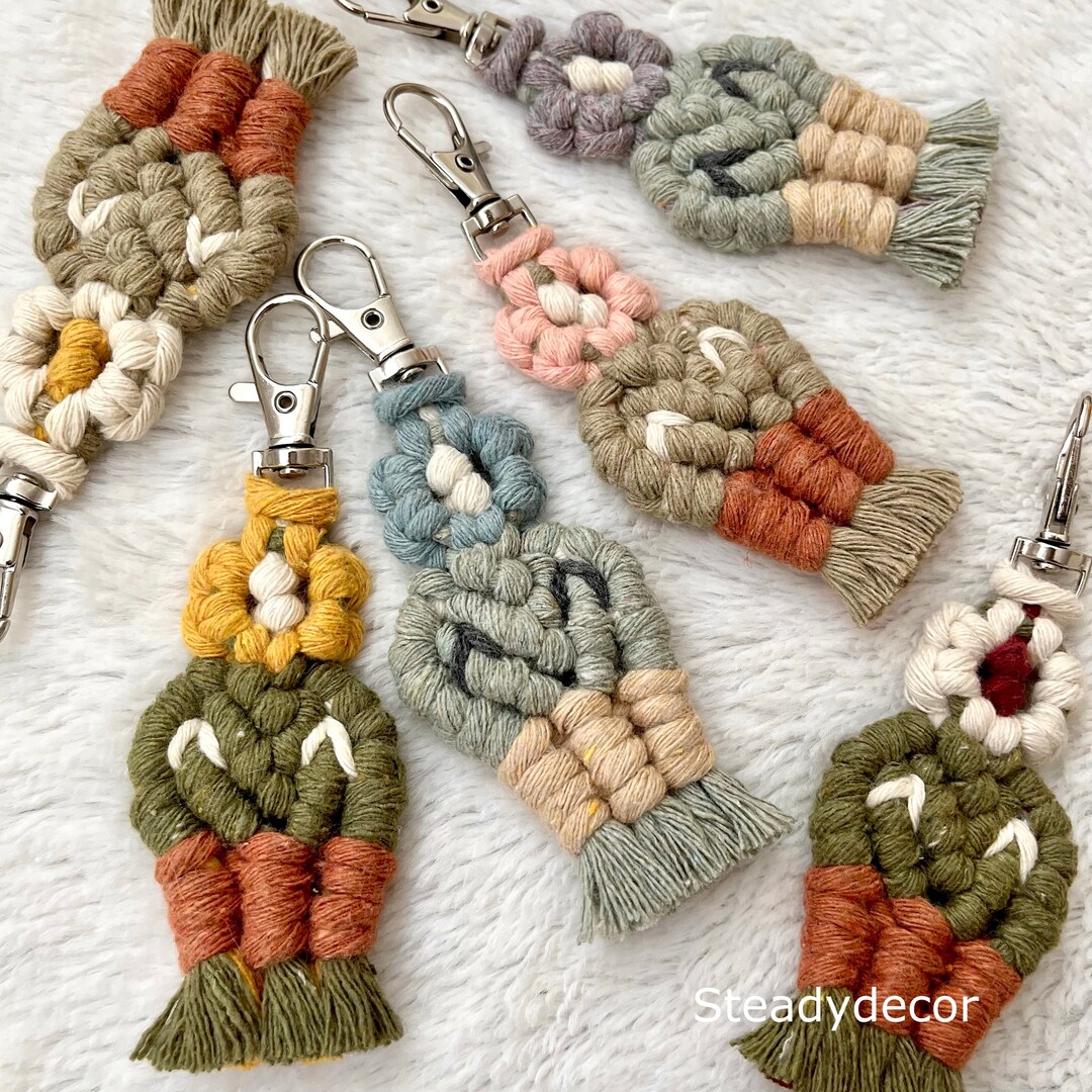 Smiley Cactus Flower Keychain, Happy Face Macrame Cacti Succulent ...