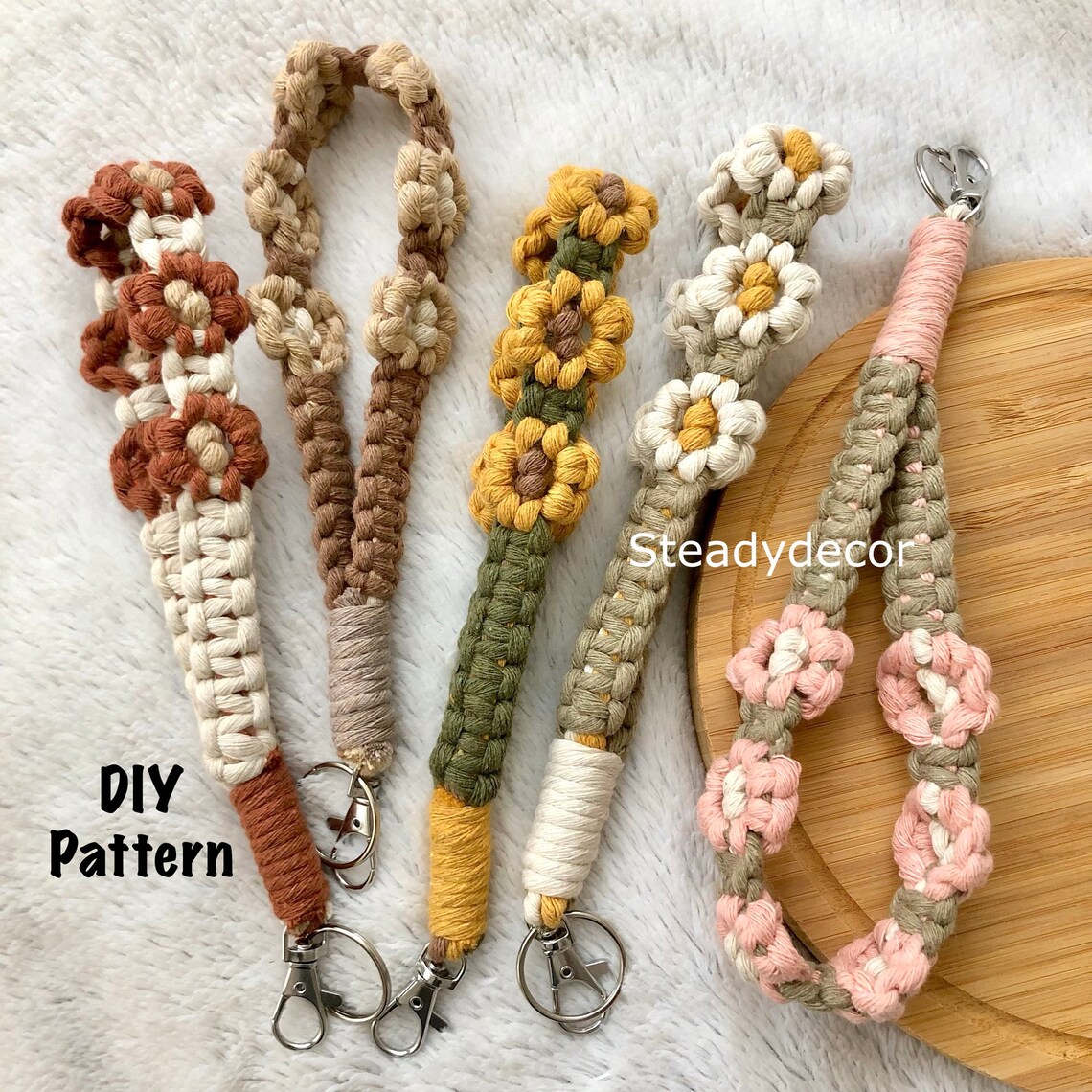 DIY Pattern Wristlet Keychain Macrame Flower Video Tutorial | Etsy