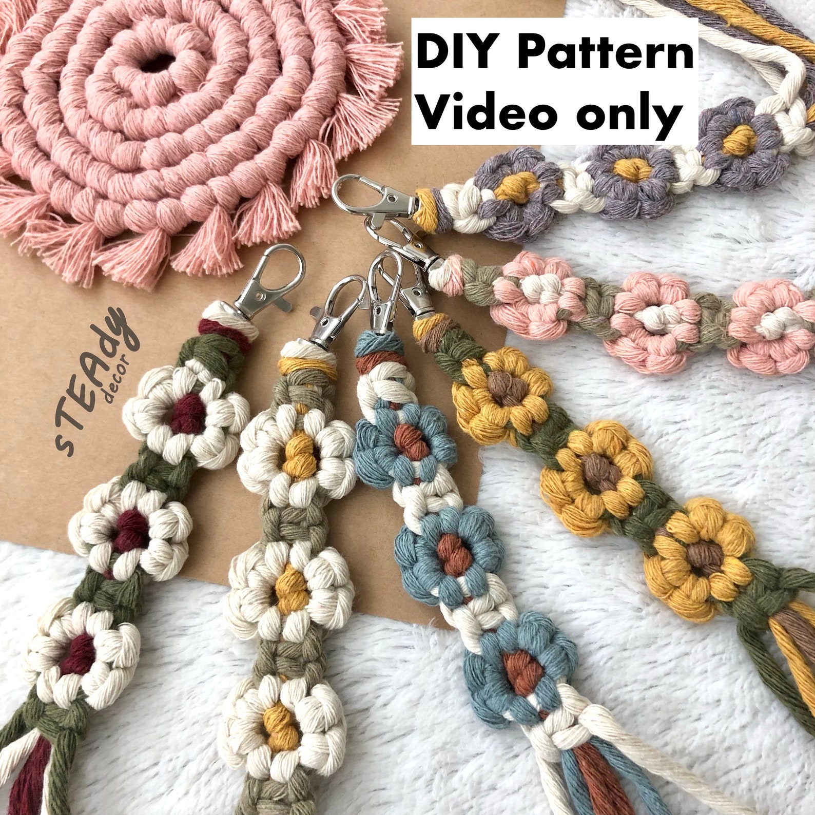 Macrame flower pattern video tutorial DIY cute daisy boho | Etsy