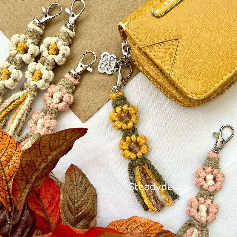 Mini Flower Keychain Macrame Keyring Floral Small Custom - Etsy