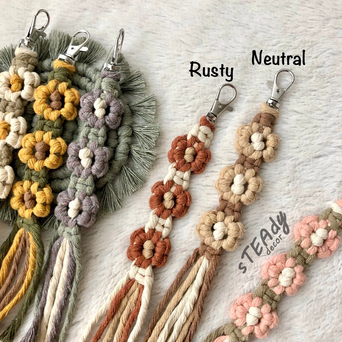 DIY Keychain Kit Macrame Flower Pattern Craft Kit Video | Etsy