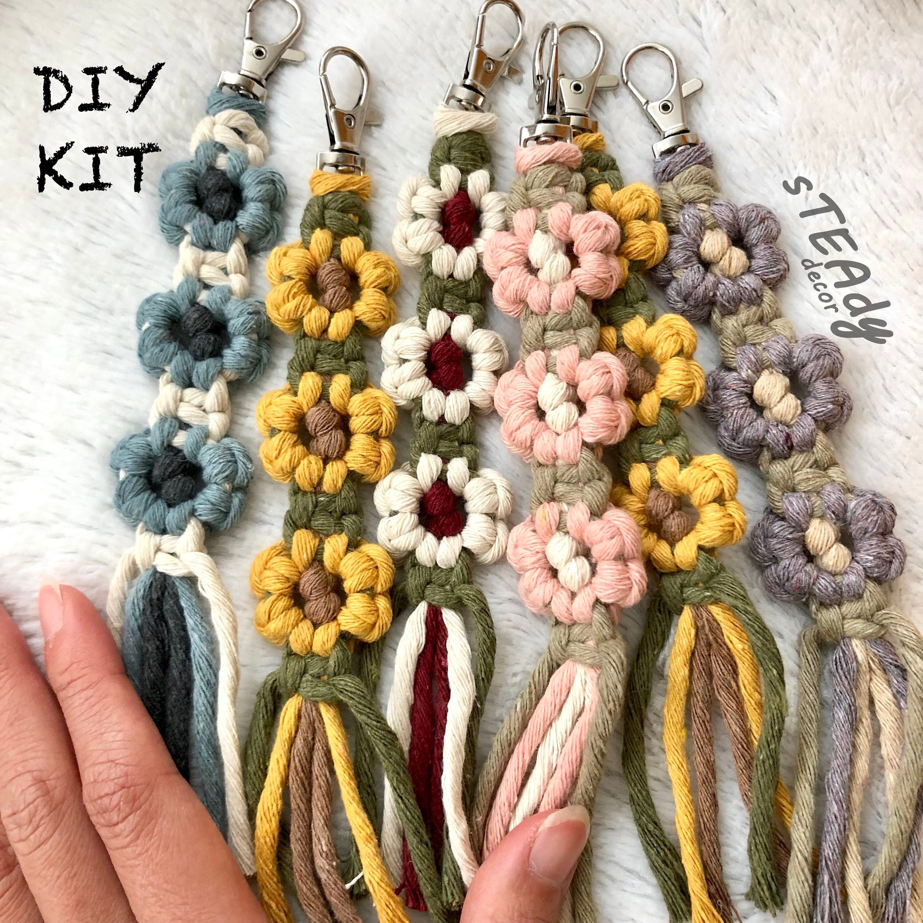 DIY Keychain Kit Macrame Flower Pattern Craft Kit Video | Etsy