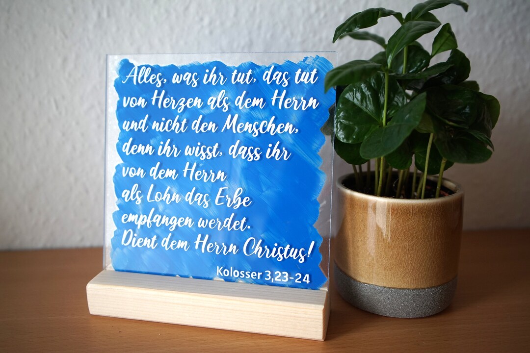 Bible Verse Acrylic Shield White Writing & Color in Wooden Stand Spruce ...