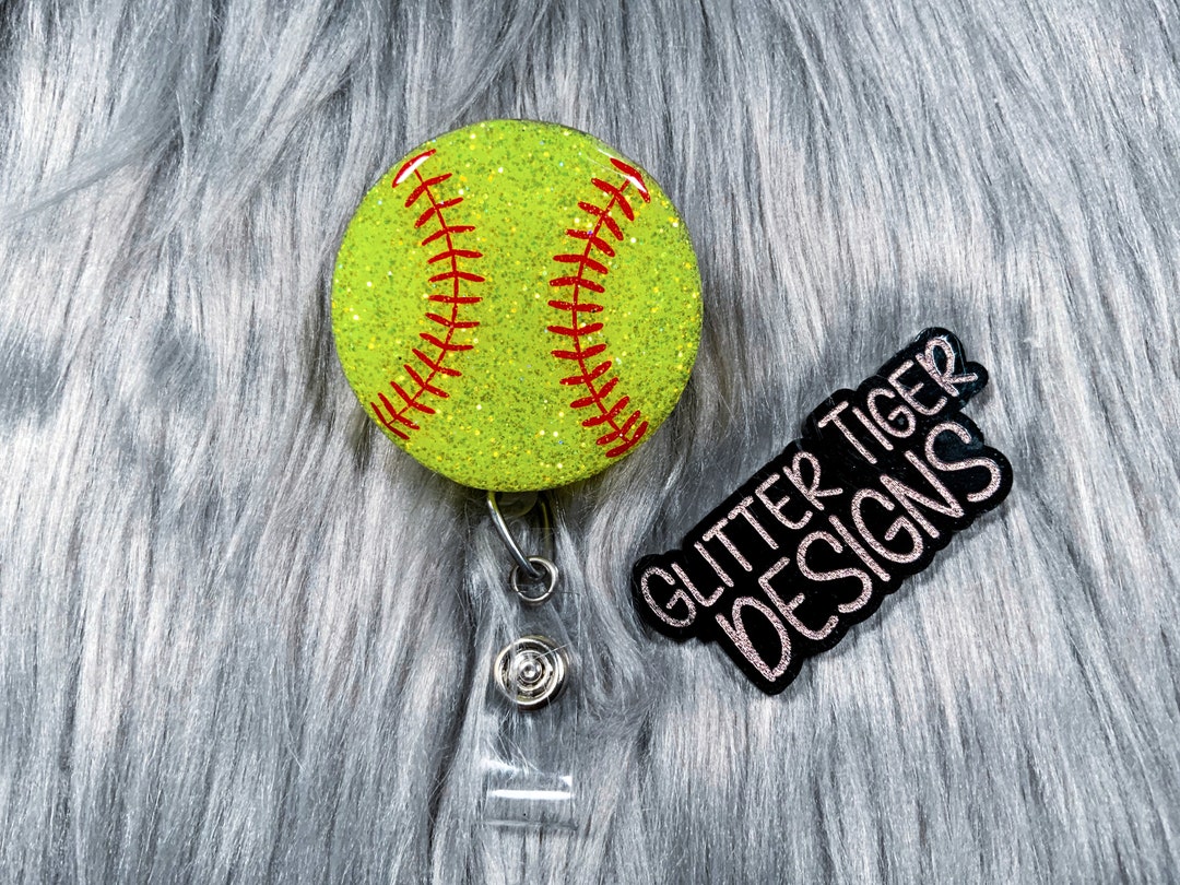 Softball Glitter Acrylic Retractable Badge Reel - Etsy