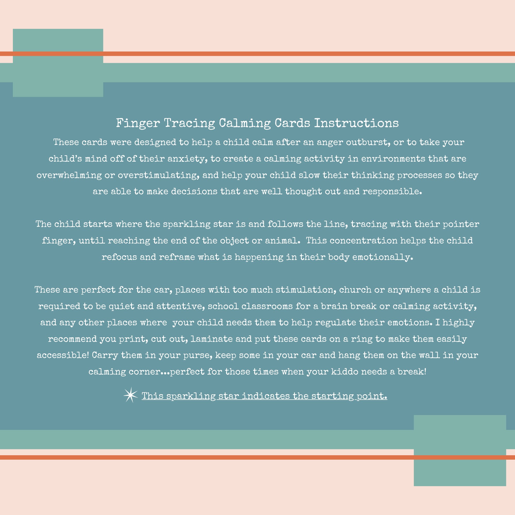 Finger Tracing Calming Cards Kids Sensory Processing Coping Strategies ...