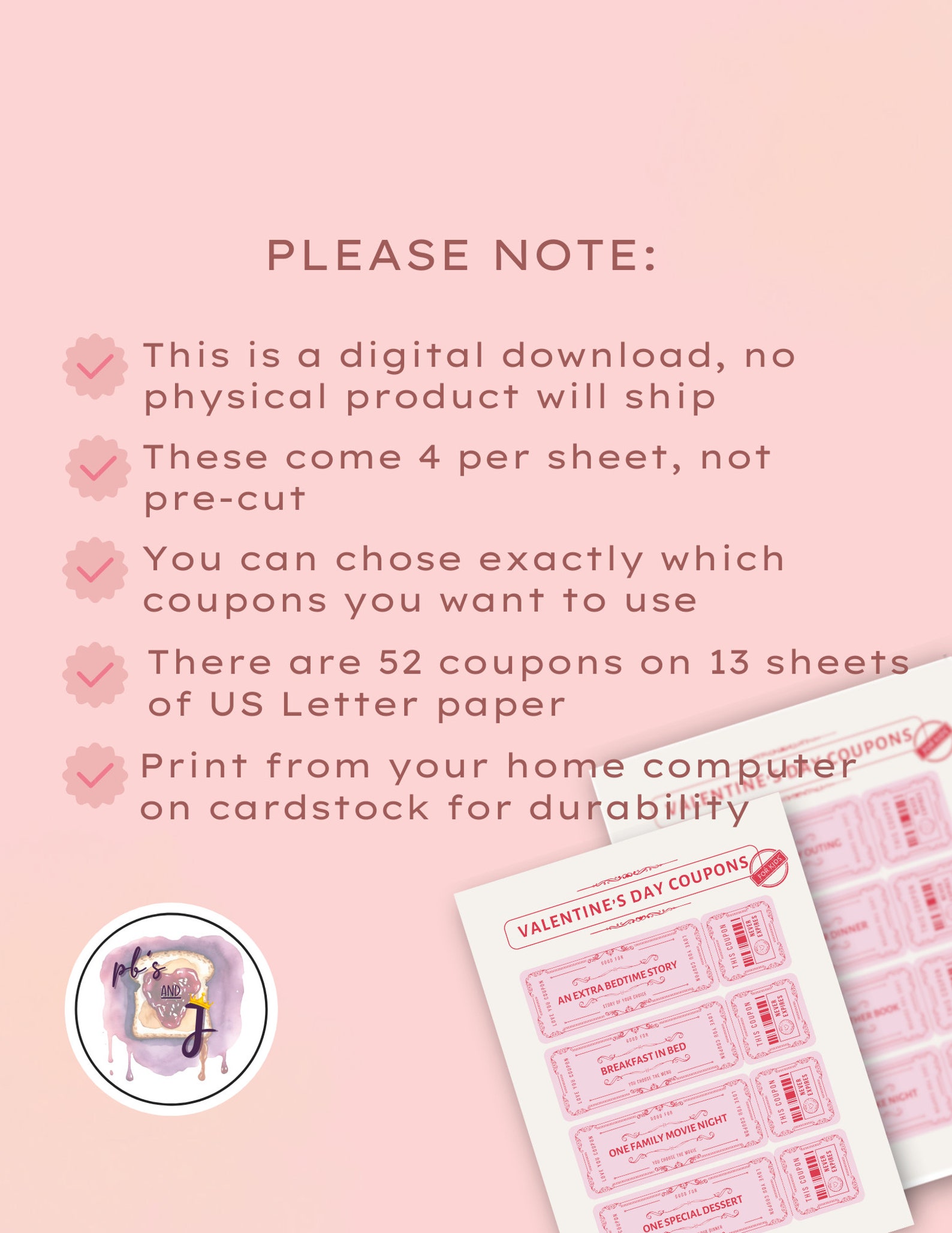 Kid's Valentine's Day Coupons, V-day Coupons, 52 Weeks Valentine's ...