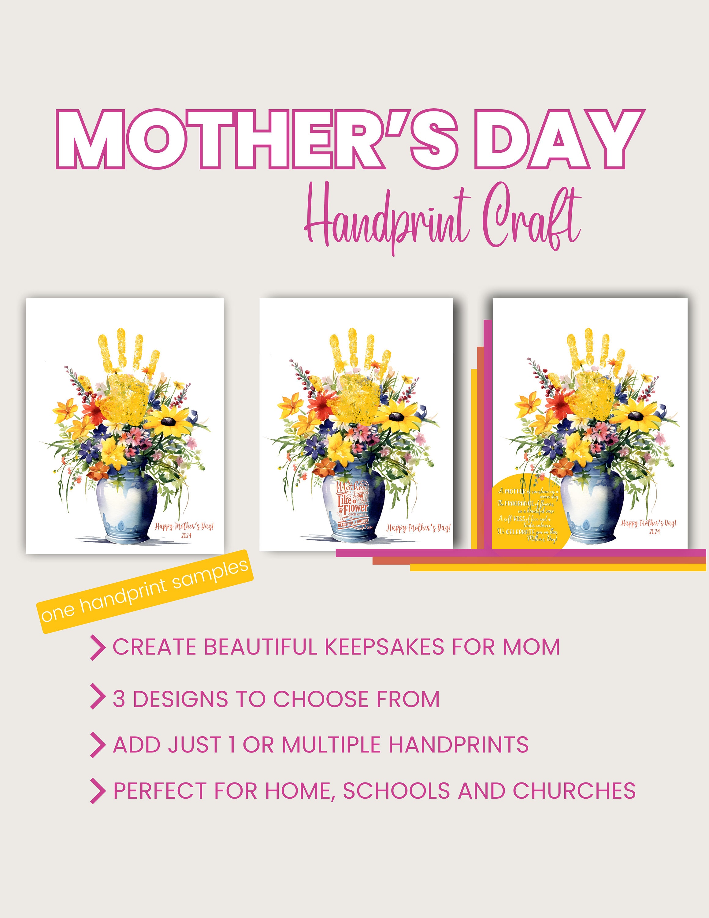 Mother's Day Kids Handprint Craft Mother Day Handprint Bouquet DIY ...