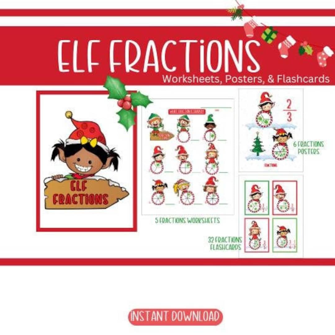 Elf Fractions Worksheets, Posters and Flashcards Christmas Math ...