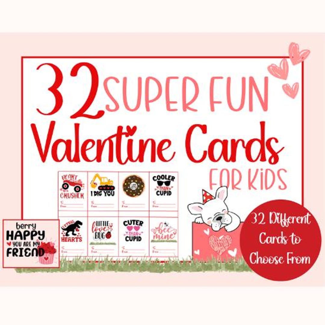 32 Printable Kids Valentine Cards - Digital Download for Class Exchange ...