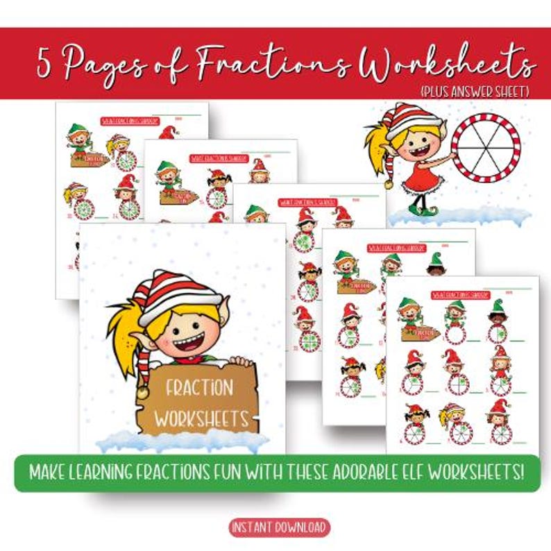 Elf Fractions, Christmas Math Printables, Homeschool Classroom (digital ...