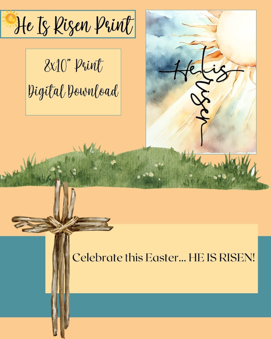 He is Risen Poster Print Easter Resurrection He's Alive Bible Story Print Empty Tomb ...