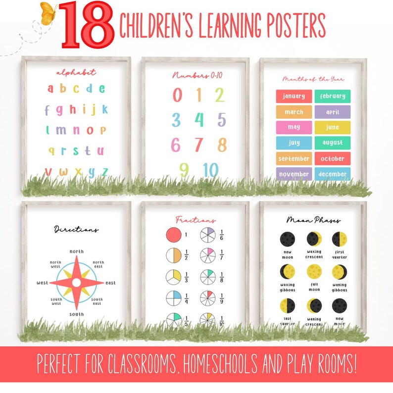 18 Learning Posters for Kids ABC Poster Rainbow Classroom Homeschool ...