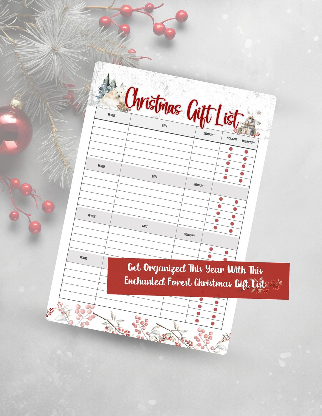 Enchanted Forest Christmas Gift List, Holiday Planner (PDF & JPG) - Etsy