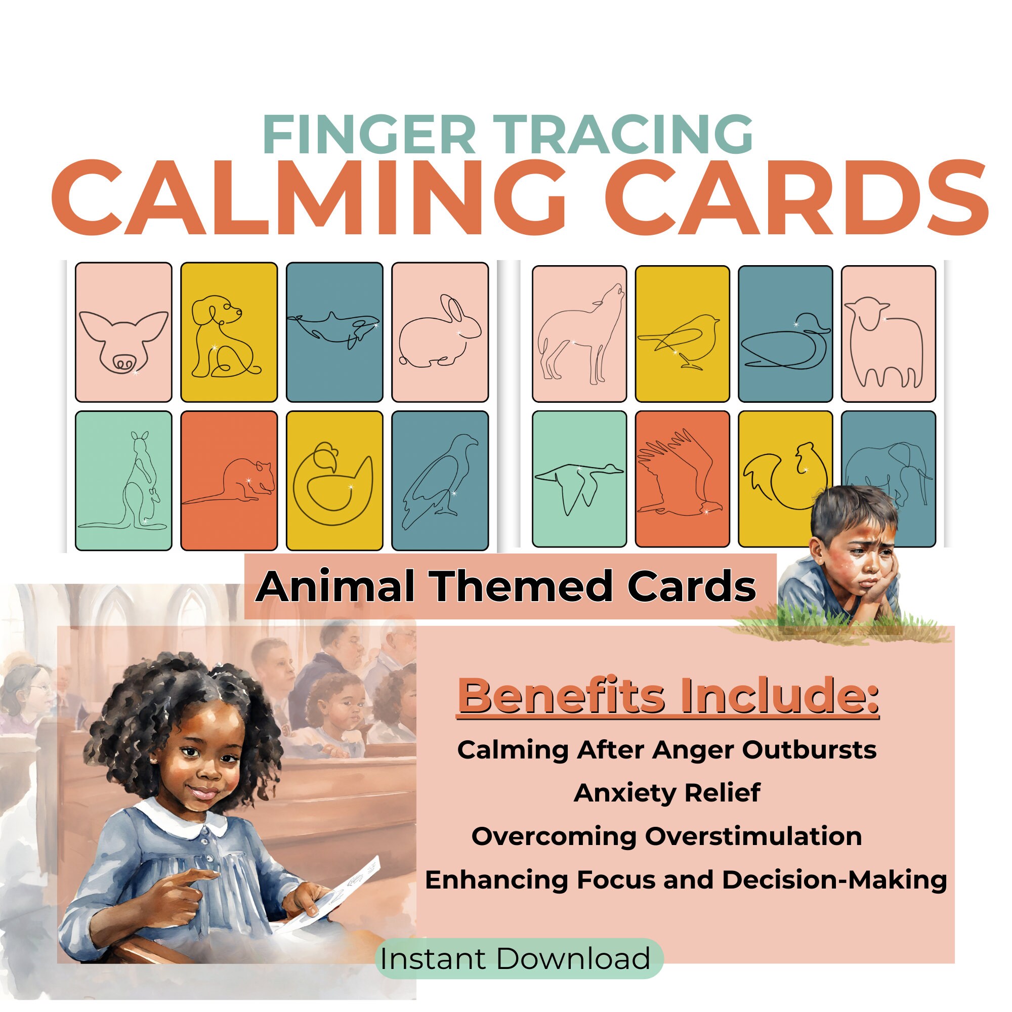 Finger Tracing Calming Cards Kids Sensory Processing Coping Strategies ...