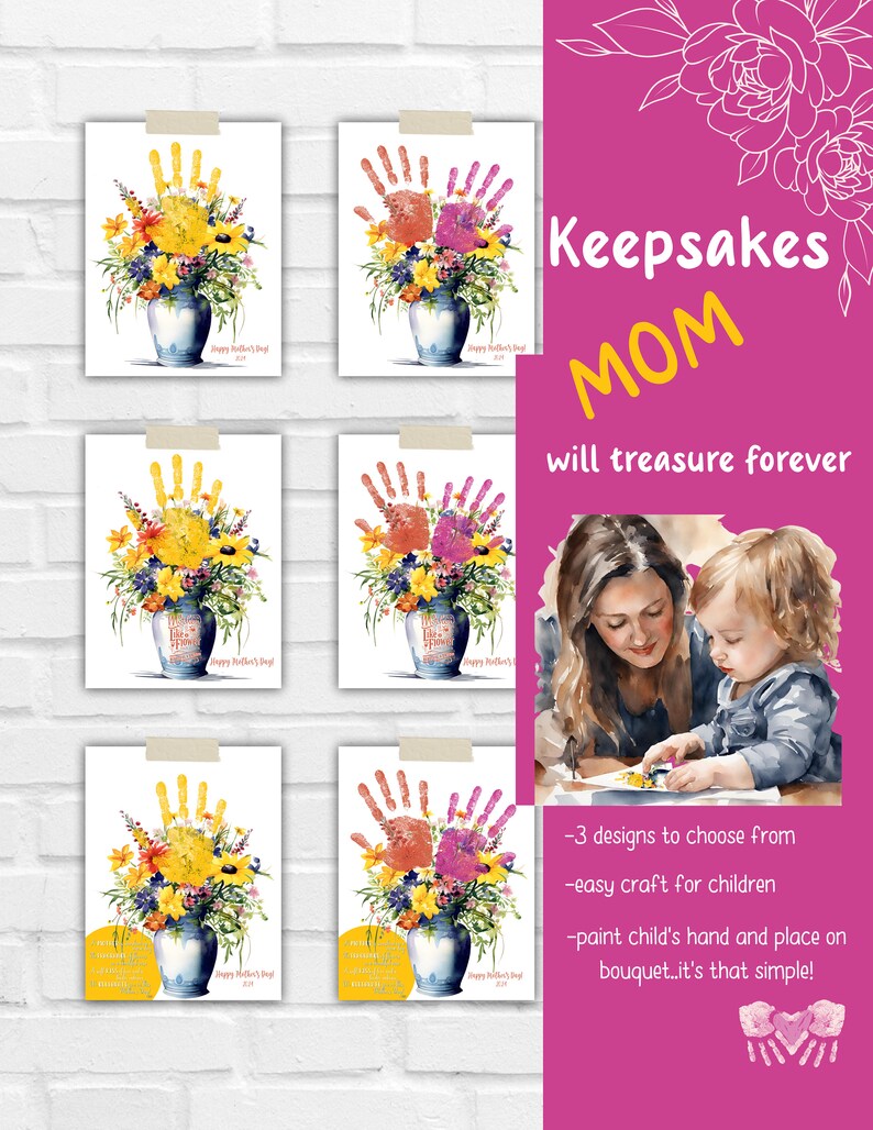 Mother's Day Kids Handprint Craft Mother Day Handprint Bouquet DIY ...