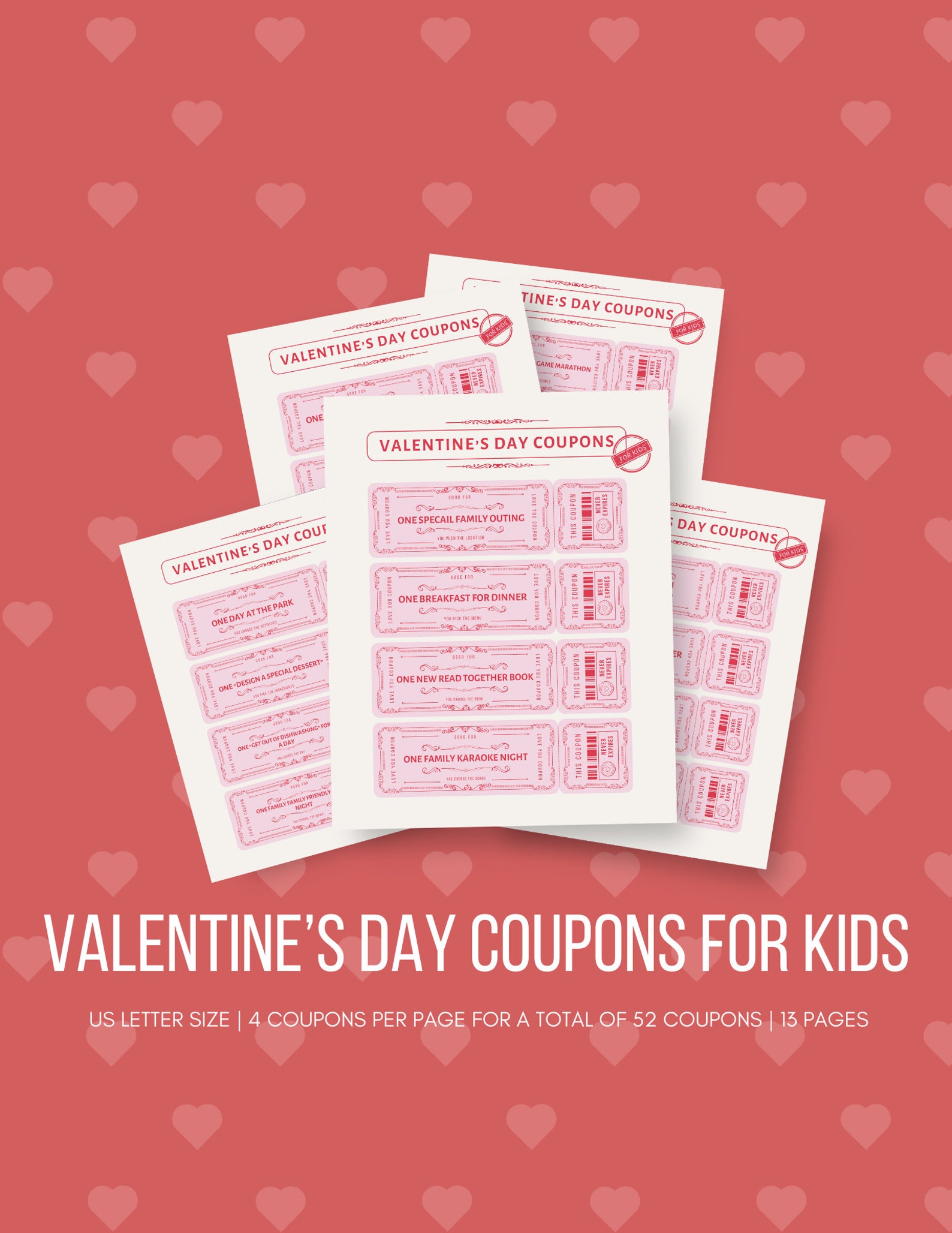 Kid's Valentine's Day Coupons, V-day Coupons, 52 Weeks Valentine's ...