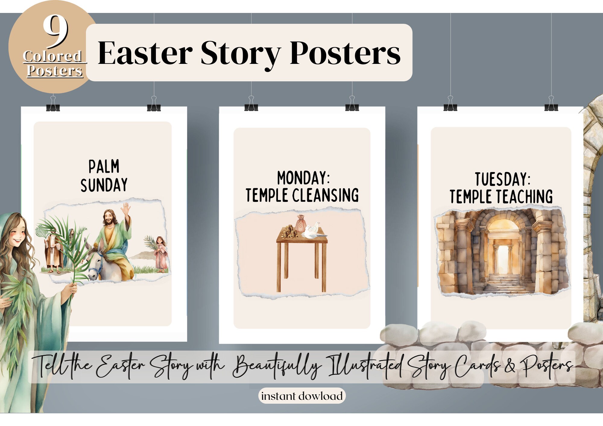Easter Story Cards & Posters: Holy Week Bible Study (digital Download ...