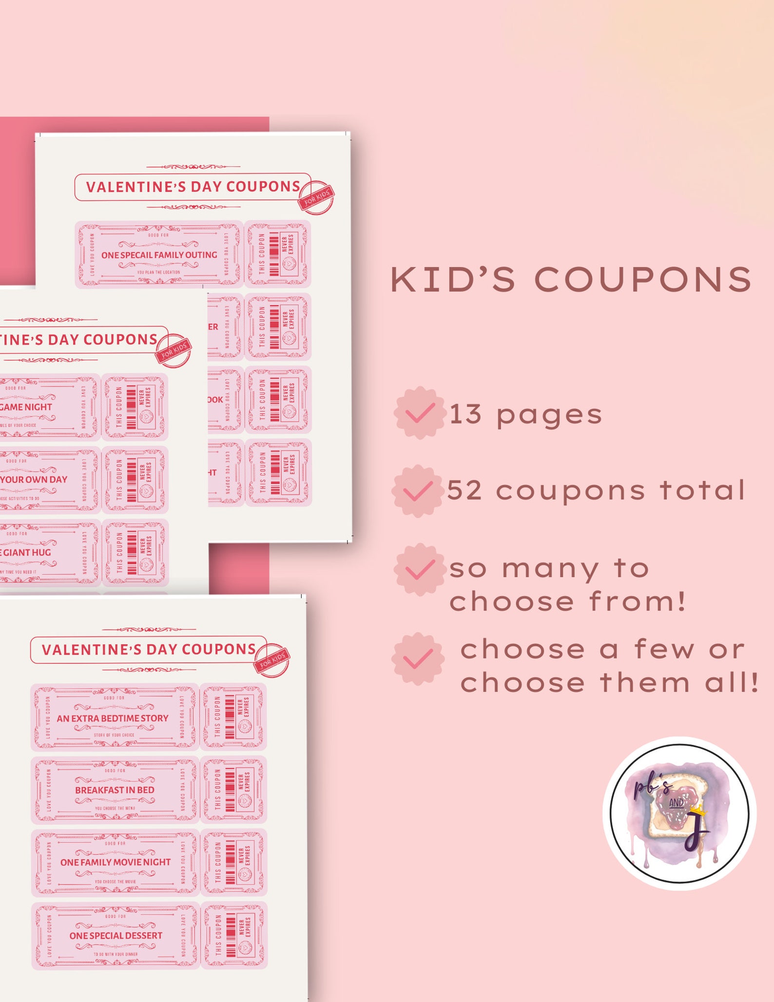 Kid's Valentine's Day Coupons, V-day Coupons, 52 Weeks Valentine's ...