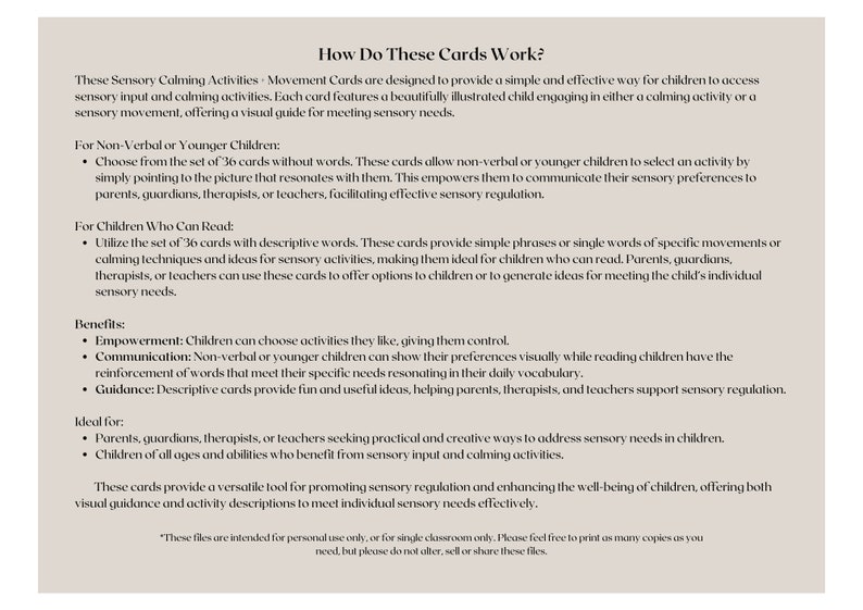 Sensory Calming Activities & Movement Cards: ADHD, ASD Coping (PDF ...