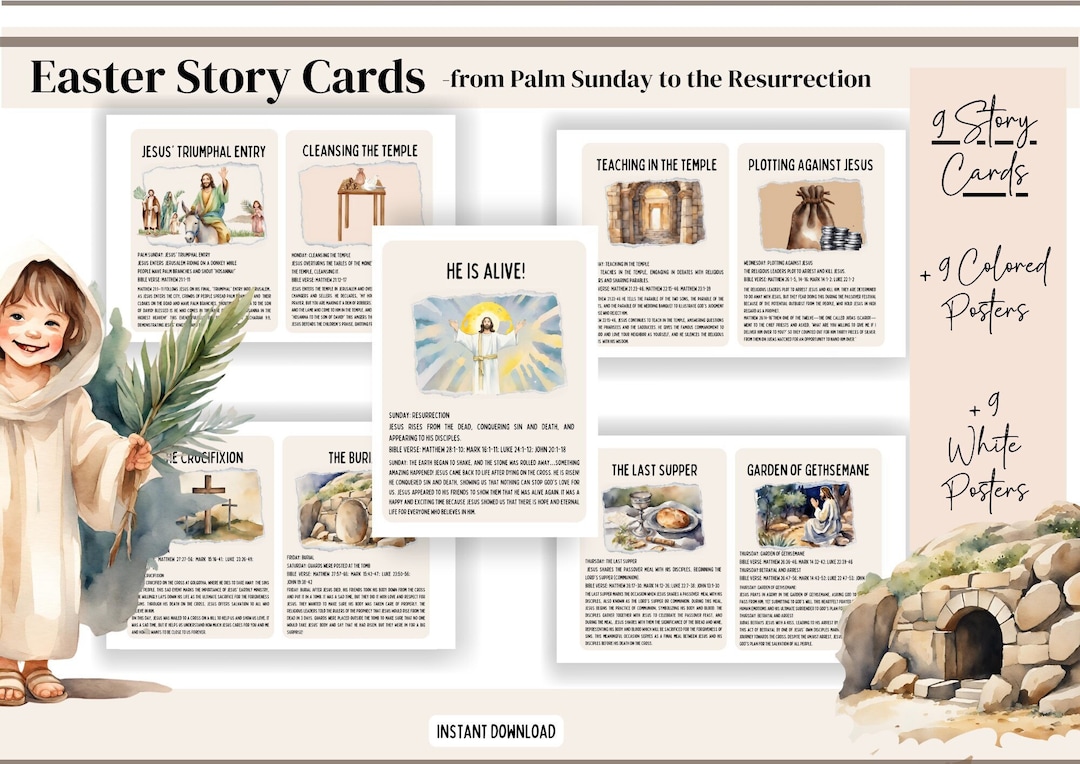 Easter Story Cards & Posters: Holy Week Bible Study (digital Download ...