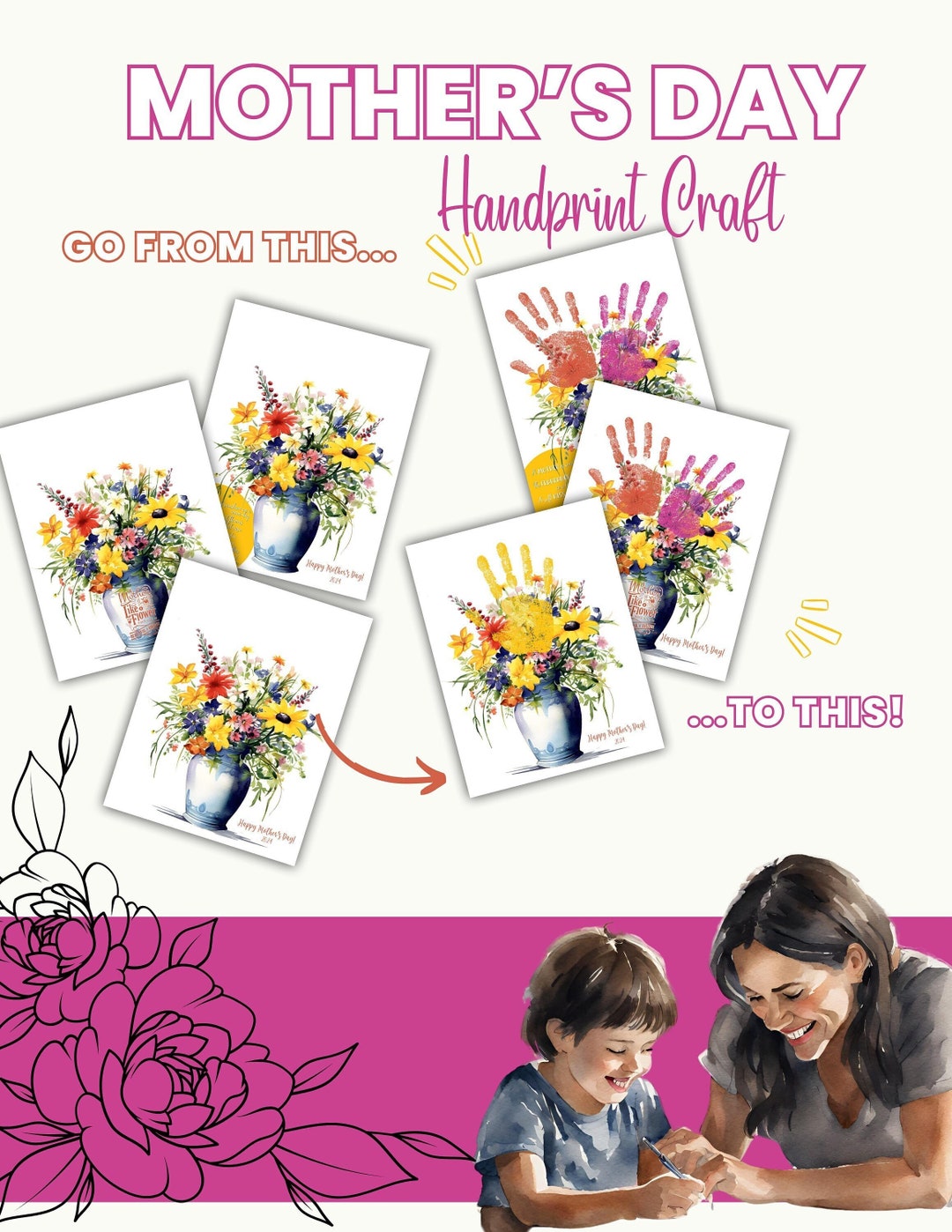 Mother's Day Kids Handprint Craft Mother Day Handprint Bouquet DIY ...