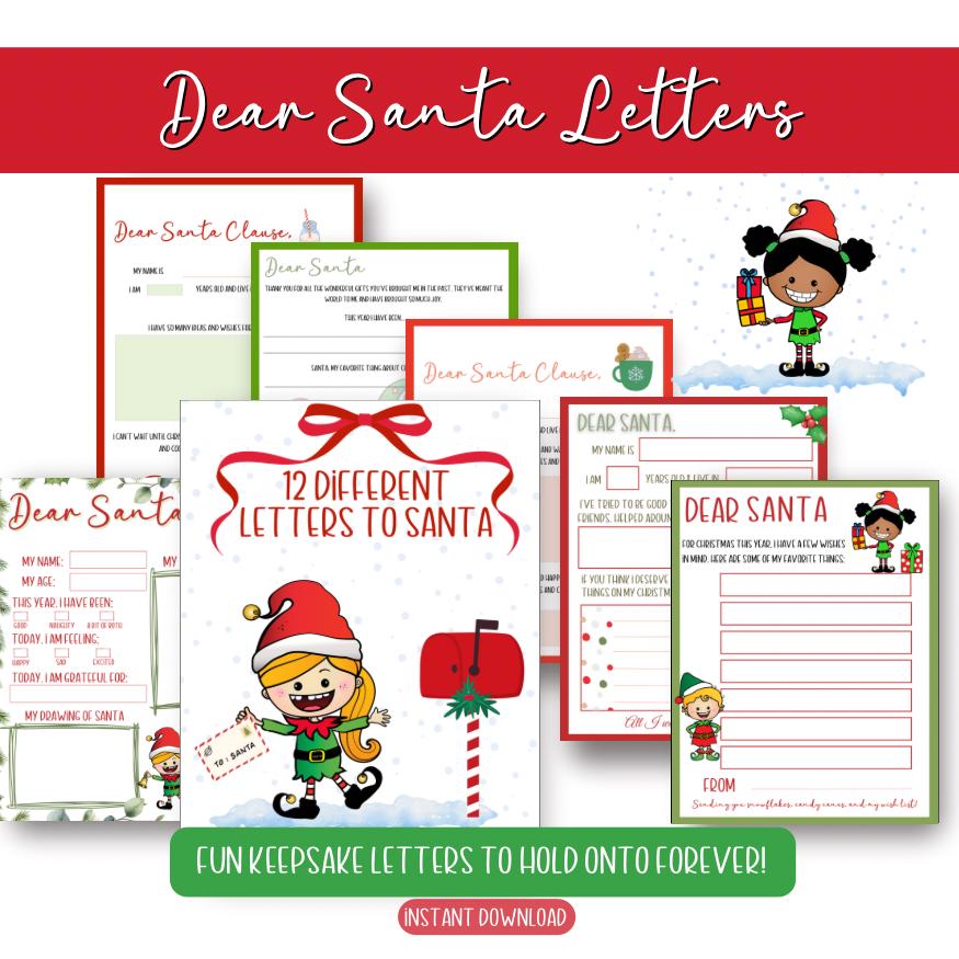 12 Letters to Santa Printable Bundle: Holiday Writing Prompts (digital ...