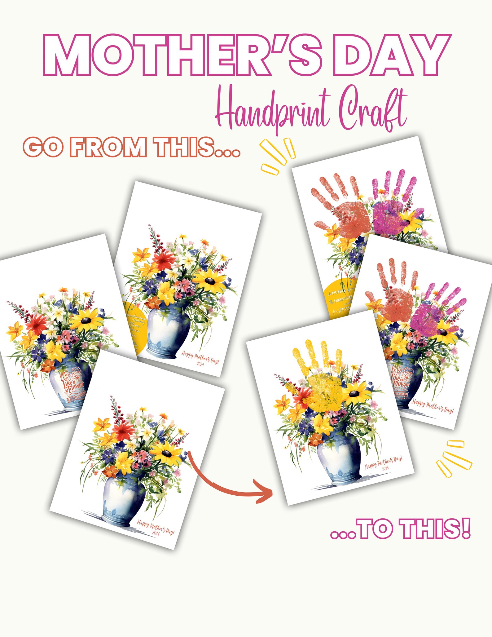 Mother's Day Kids Handprint Craft Mother Day Handprint Bouquet DIY ...