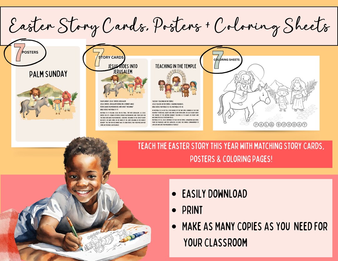 Easter Story Cards, Posters & Coloring Sheets (digital Download) - Etsy