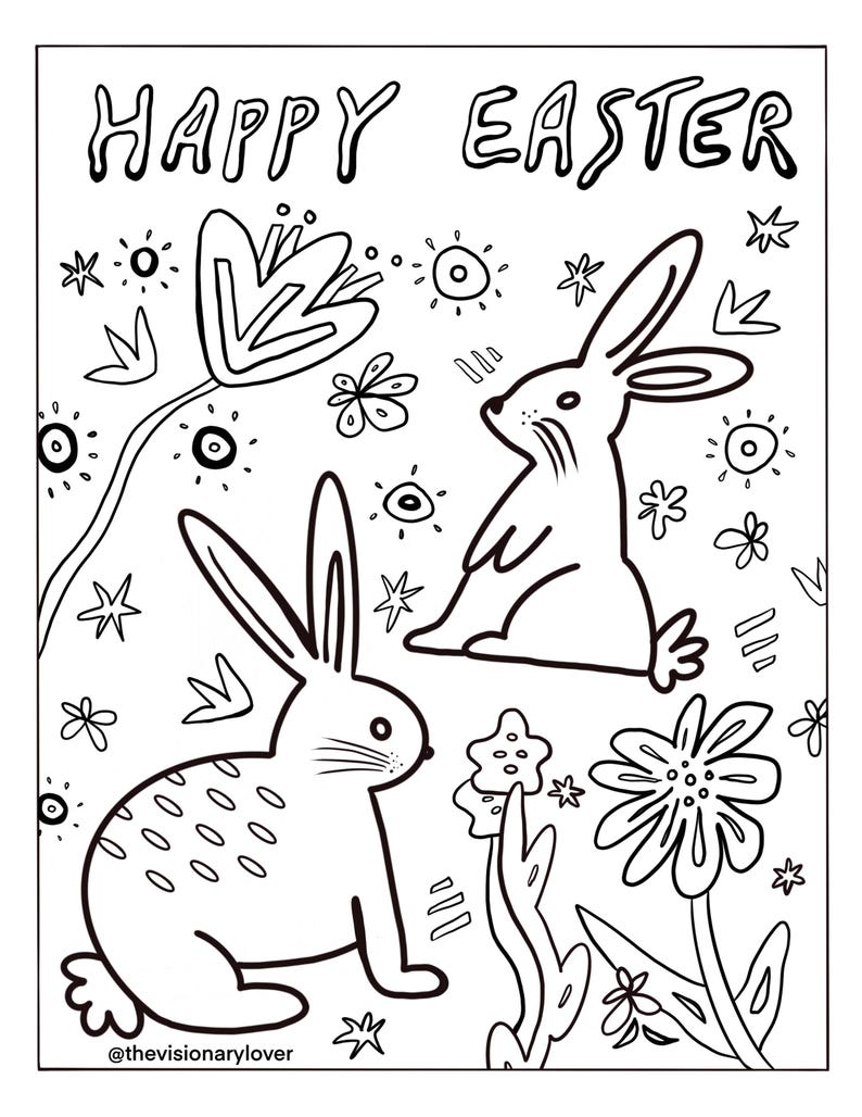 Easter Spring Coloring Pages for Kids, Toddlers, Adults Bohemian Simple ...