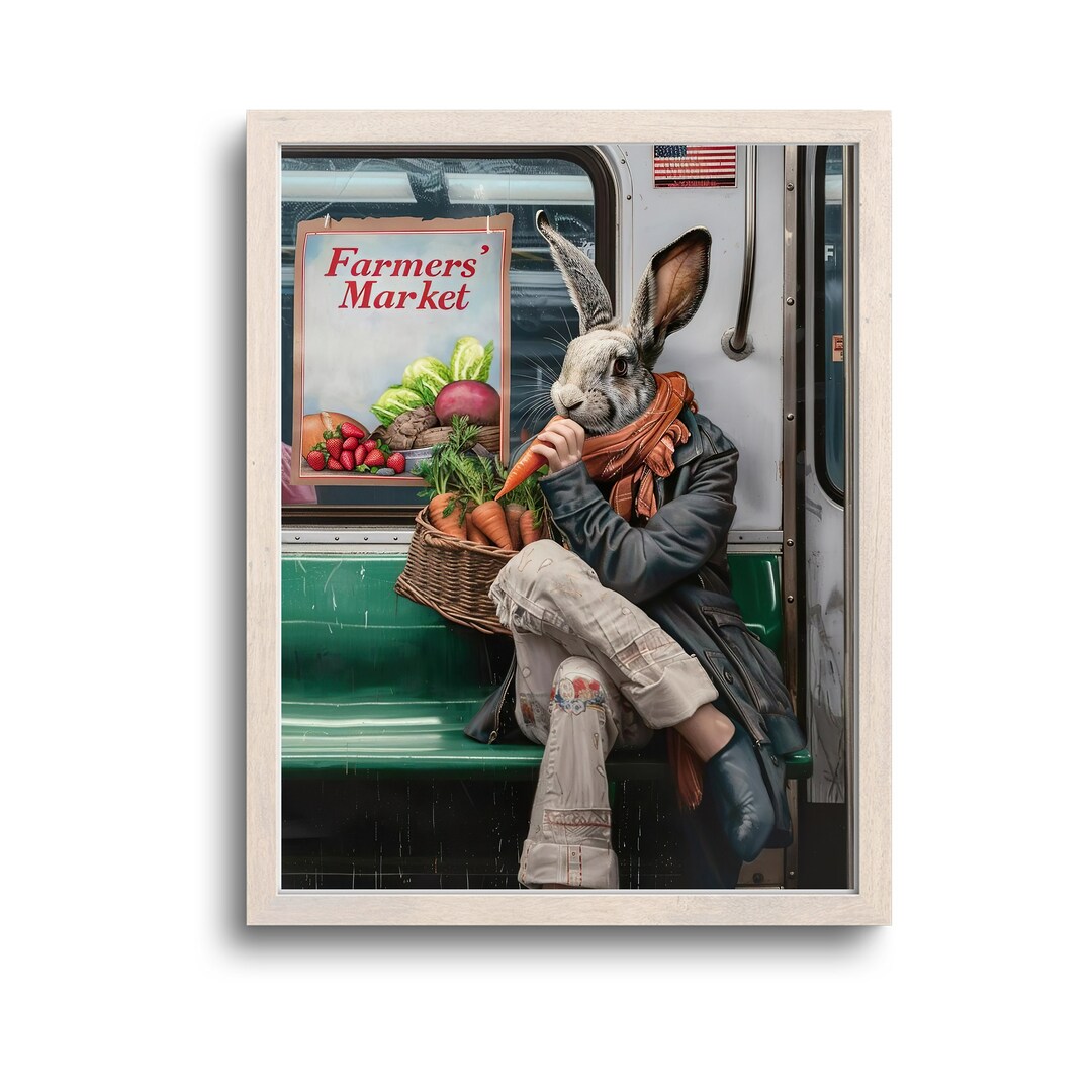 Rabbit in NY Subway, Rabbit Print, Rabbit Wall Art, Rabbit Gifts ...