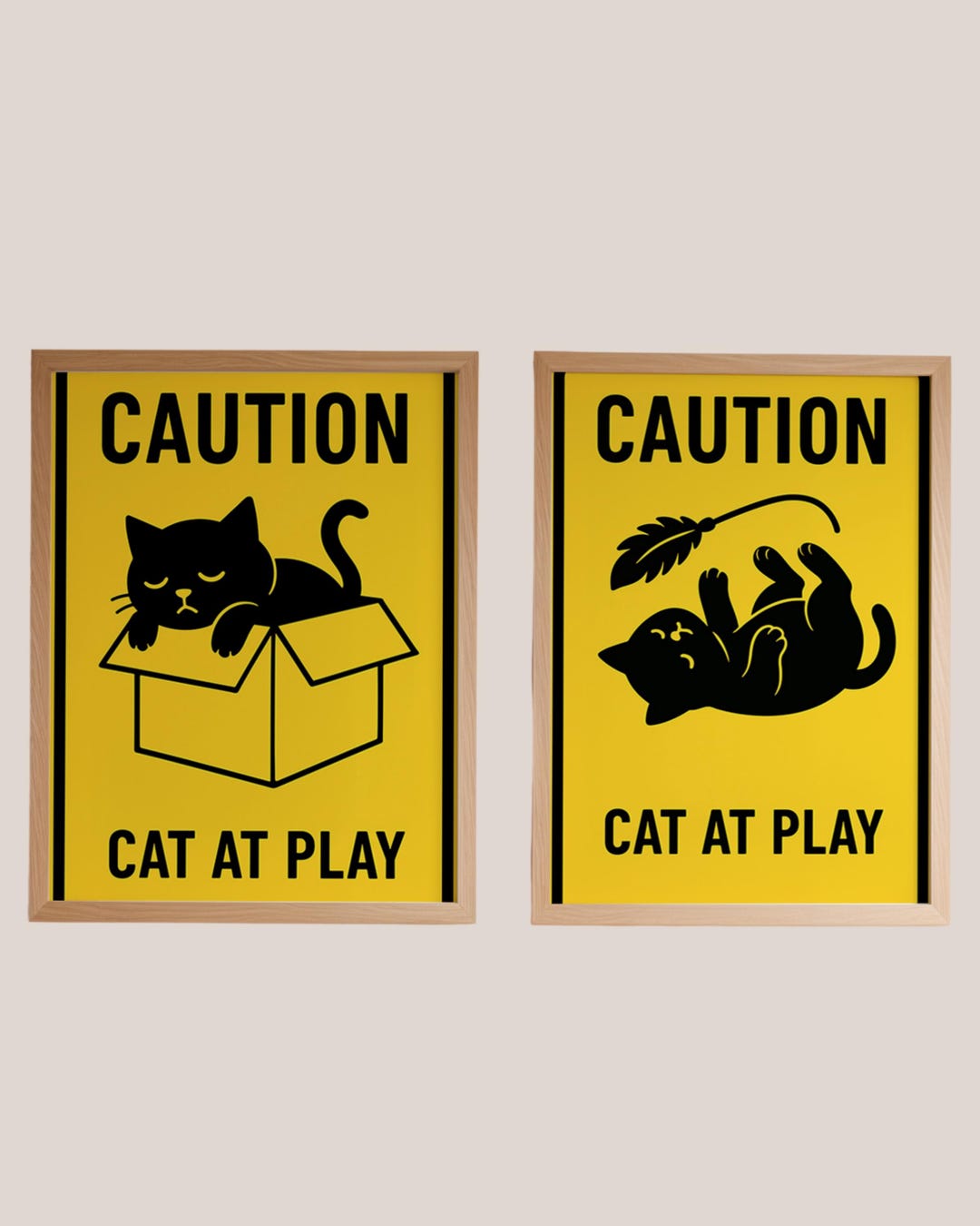 Caution Cat at Play Prints, Funny Cat Wall Art, Lazy Cat Poster, Cat ...