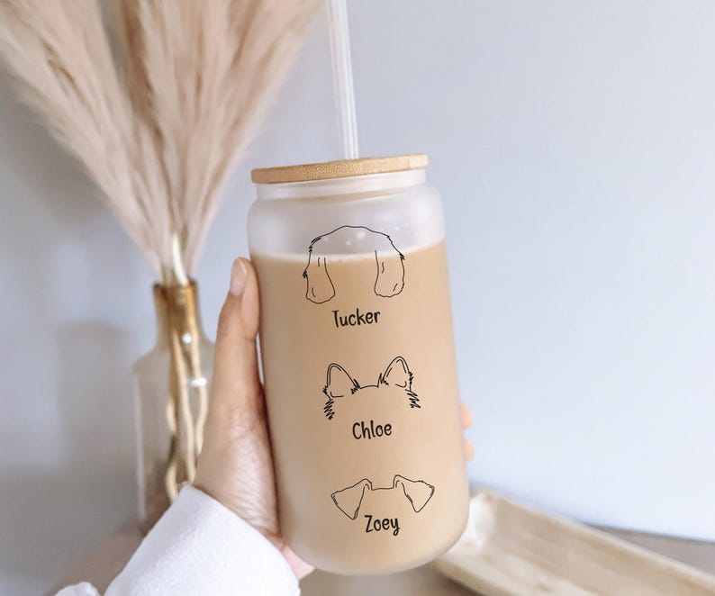 Personalized Dog Ears Glass Tumbler With Name, Custom Dog Tumbler, Dog ...