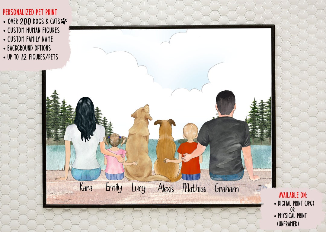 Personalized Dog Family Portrait, Dog Kids Print, Personalized Couple ...