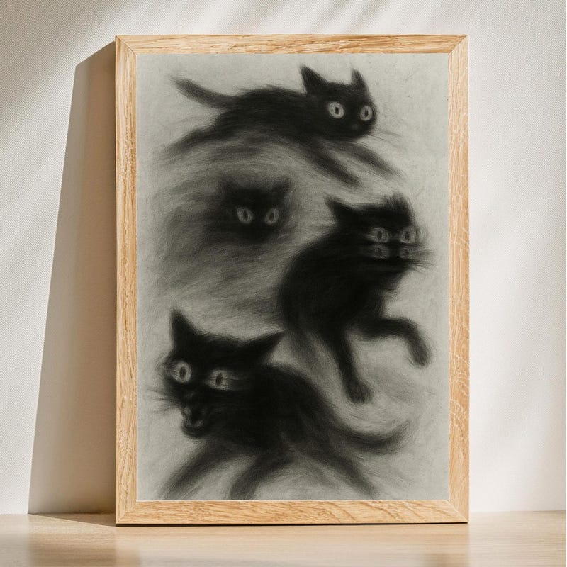 Anxious Black Cat Art - Etsy UK