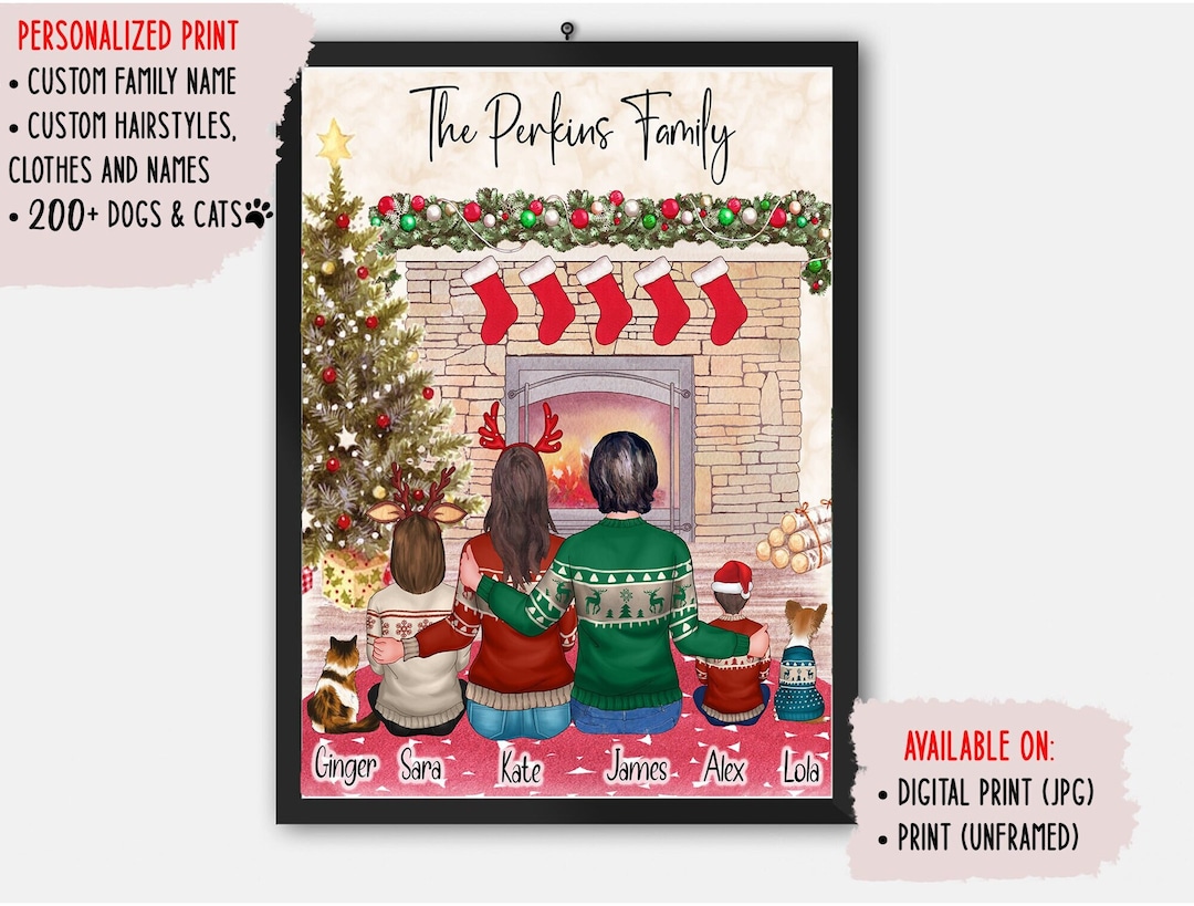 Personalised Family Christmas Gift, Custom Family Portrait, Family With ...