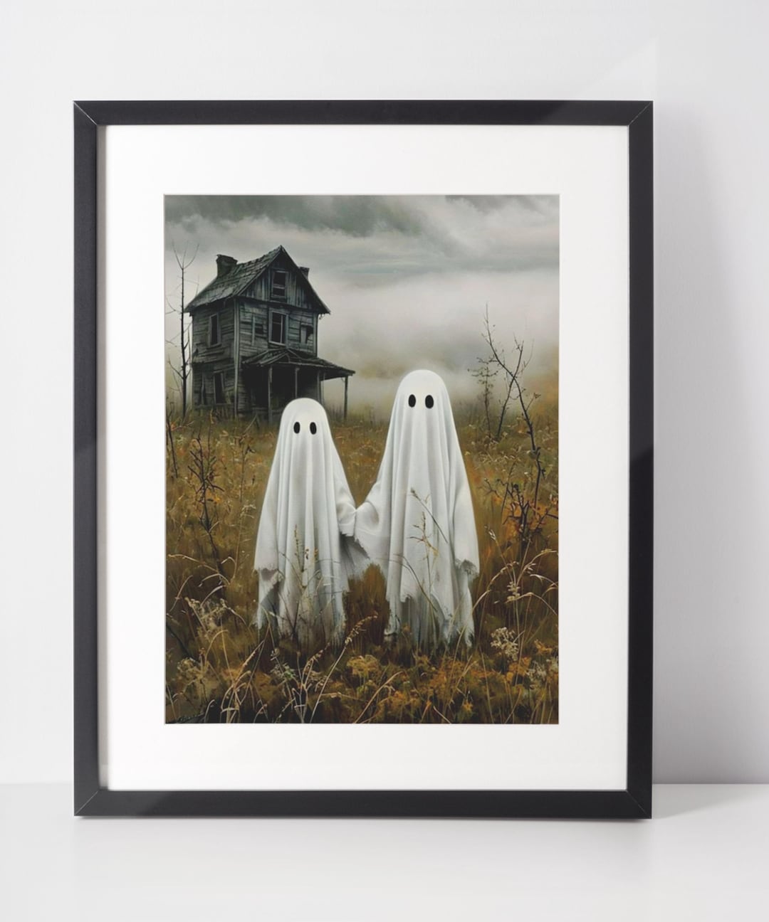 Ghosts Art Print, Ghost Friends, Cute Ghosts in Field, Vintage ...