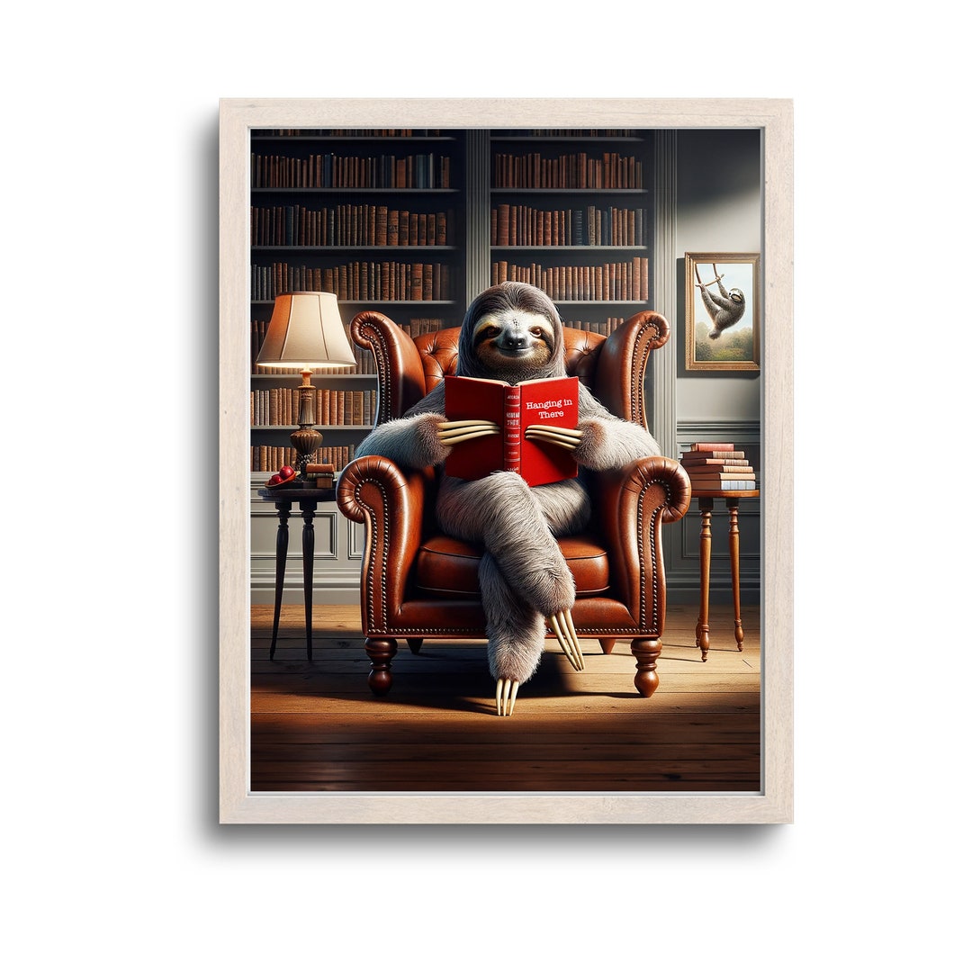 Sloth Gifts, Animal Reading Books, Sloth Wall Art, Funny Sloth, Sloth ...