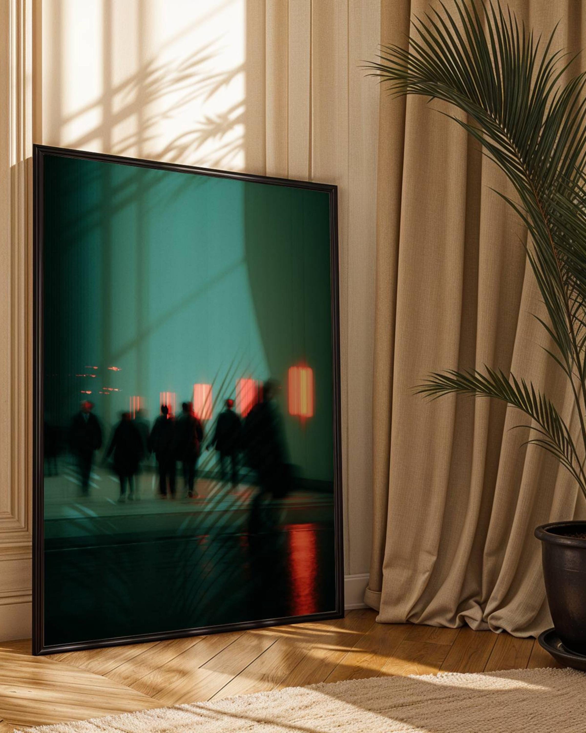 Abstract Blurred Urban Scene, Modern Neon Art, Surreal Cityscape Print ...