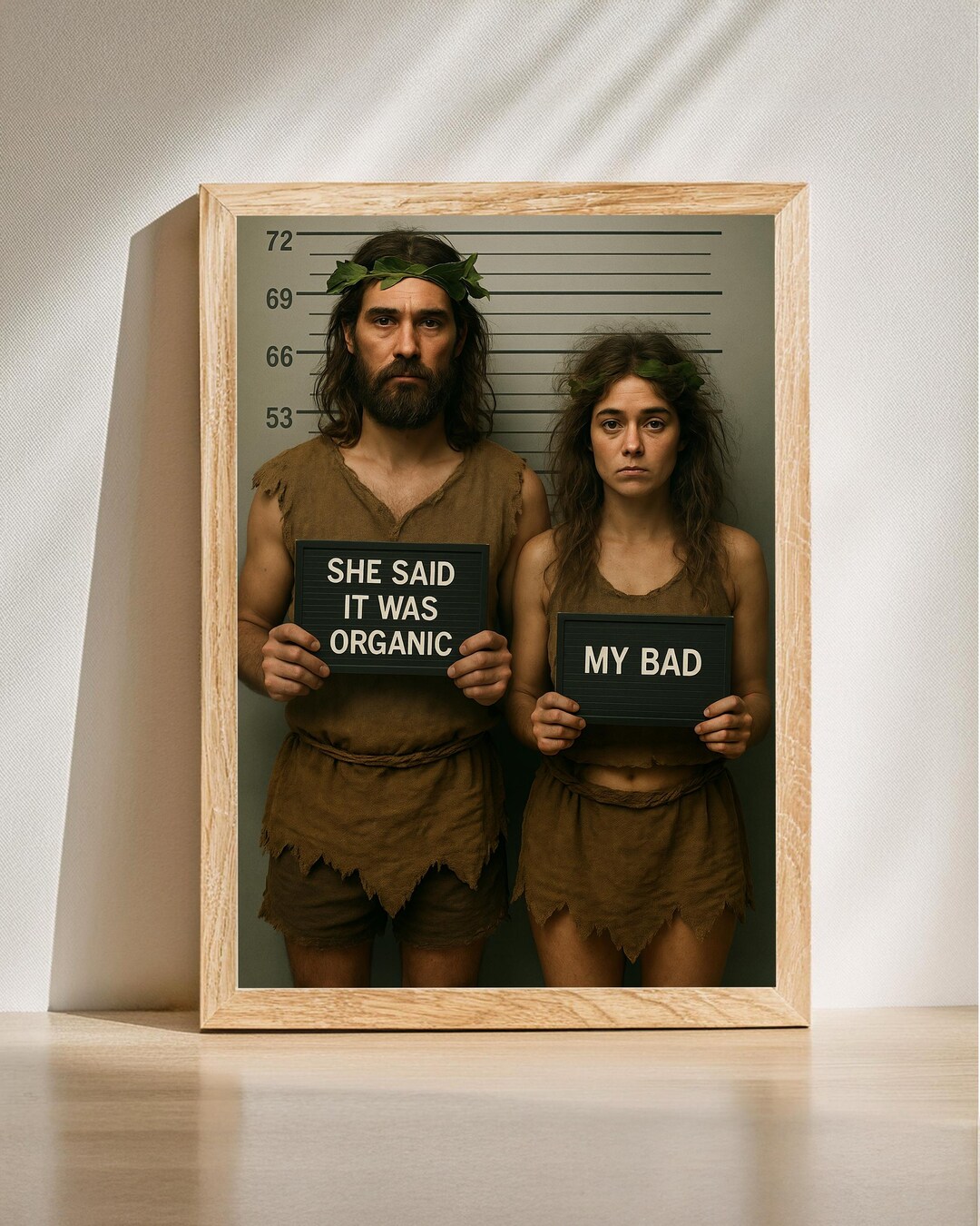 Adam and Eve Funny Poster, Humorous Wall Art, Mugshot Art, Humorous ...