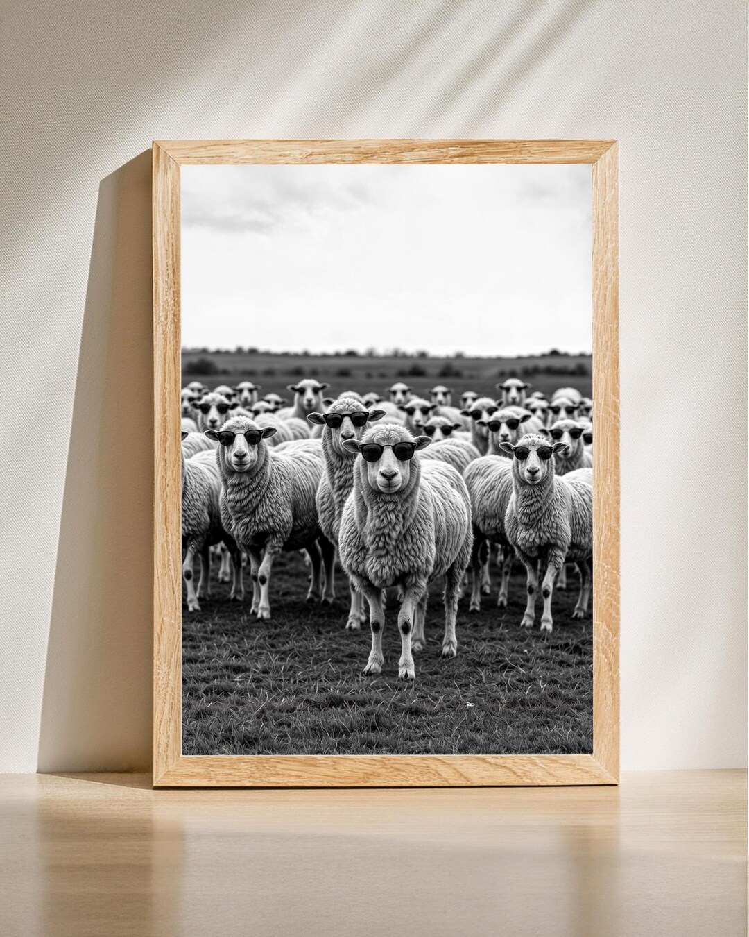 Funny Sheep Poster, Cool Sheep in Sunglasses, Black and White Animal ...