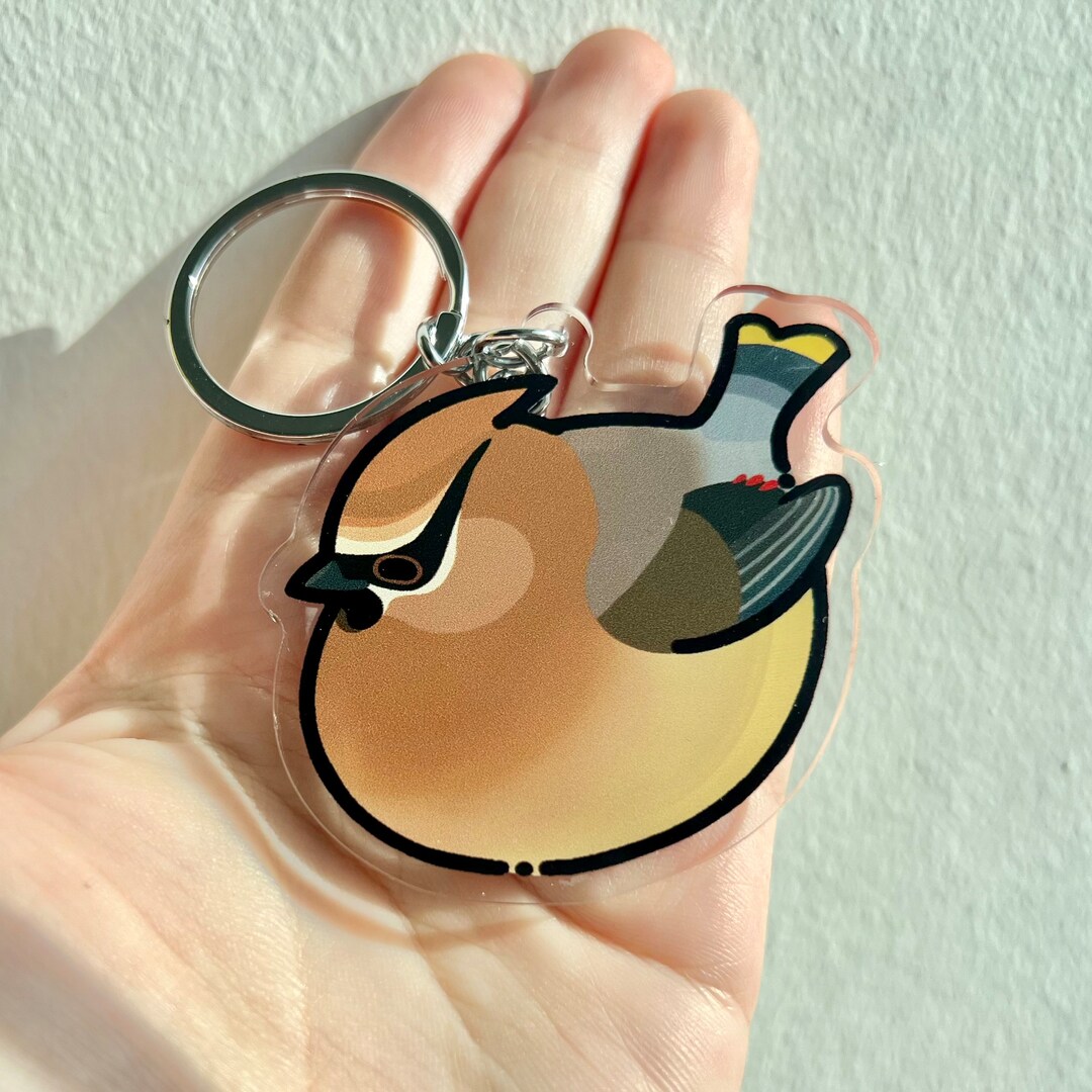 Cute Cedar Waxwing Keychain, Bird Acrylic Charm - Etsy