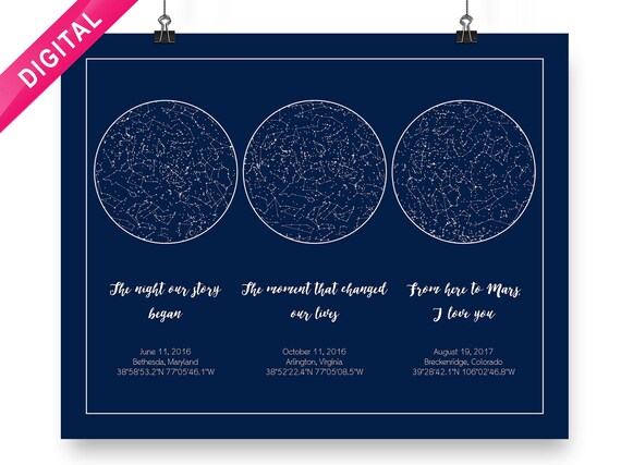 Personalized Sky Map Triple Star Map DIGITAL Night Sky Print - Etsy ...