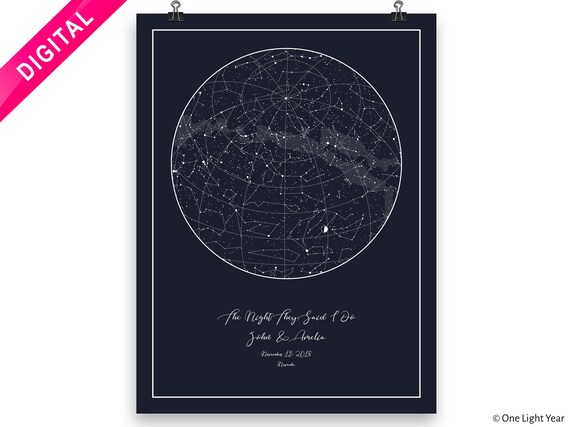Wall Decor Home Decor Constellation Print Star Map by Date Star Map ...