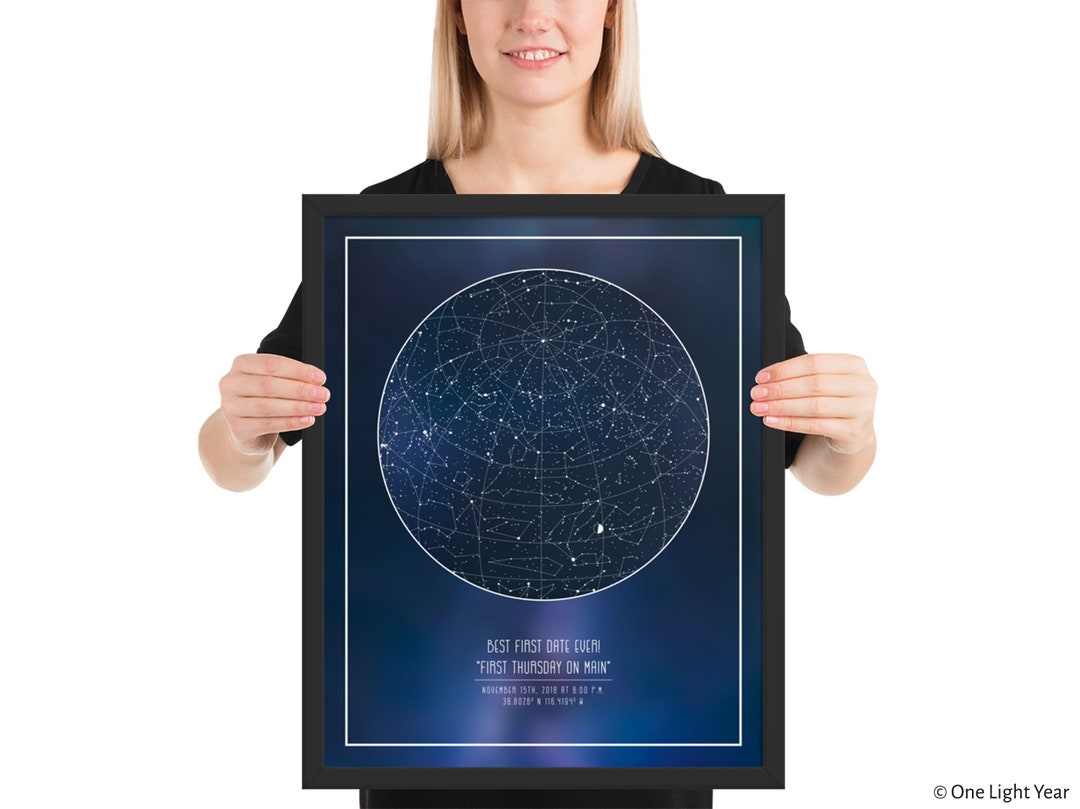 FRAMED Star Chart, Night Sky Print, Unique Gift Idea for Father ...