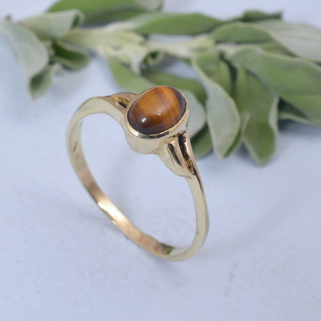 Dainty Tiger Eye Oval Stone Ring Different Women Tiger Eye - Etsy