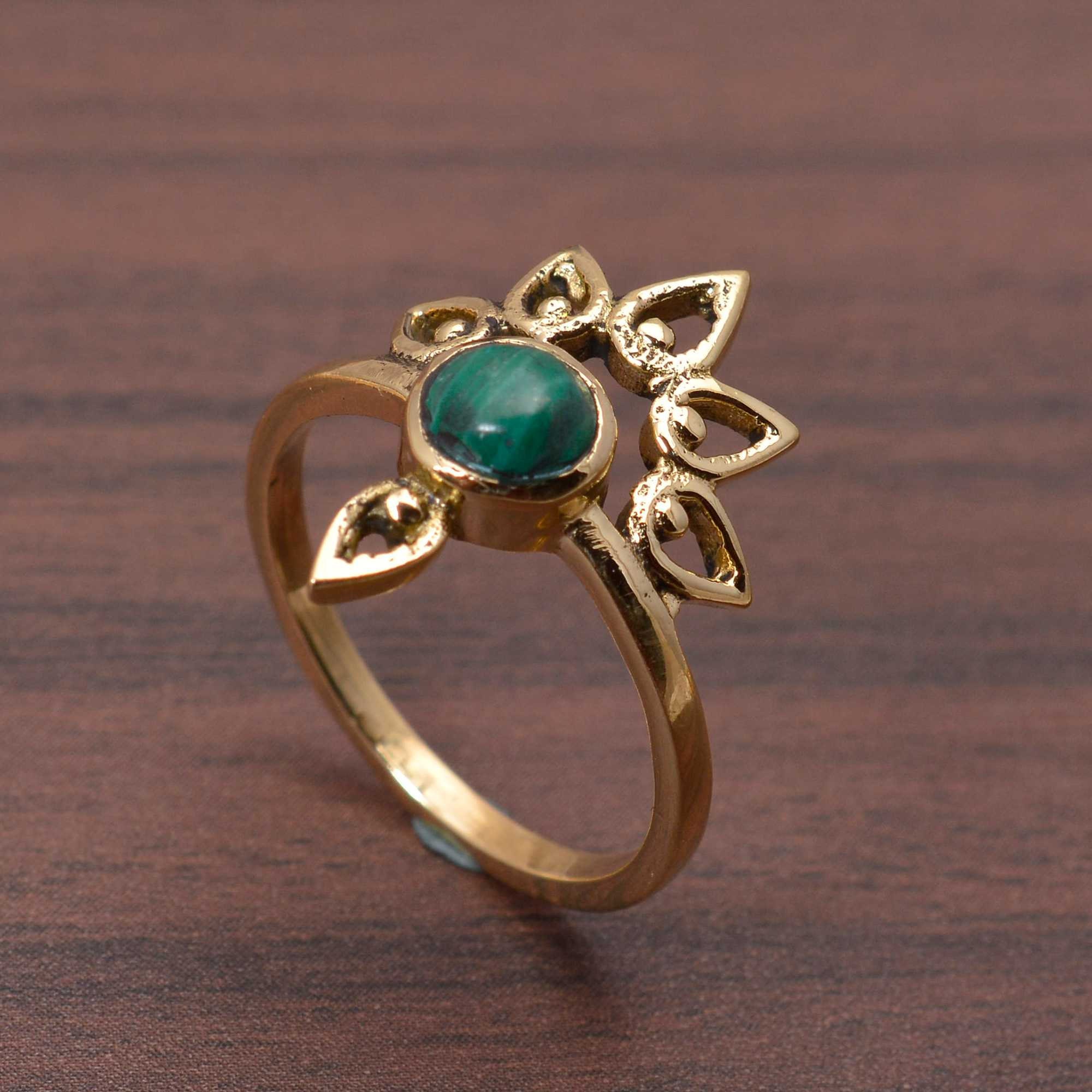Malachite Ring Dainty Crown Design Ring Gemstone Ring 18k - Etsy