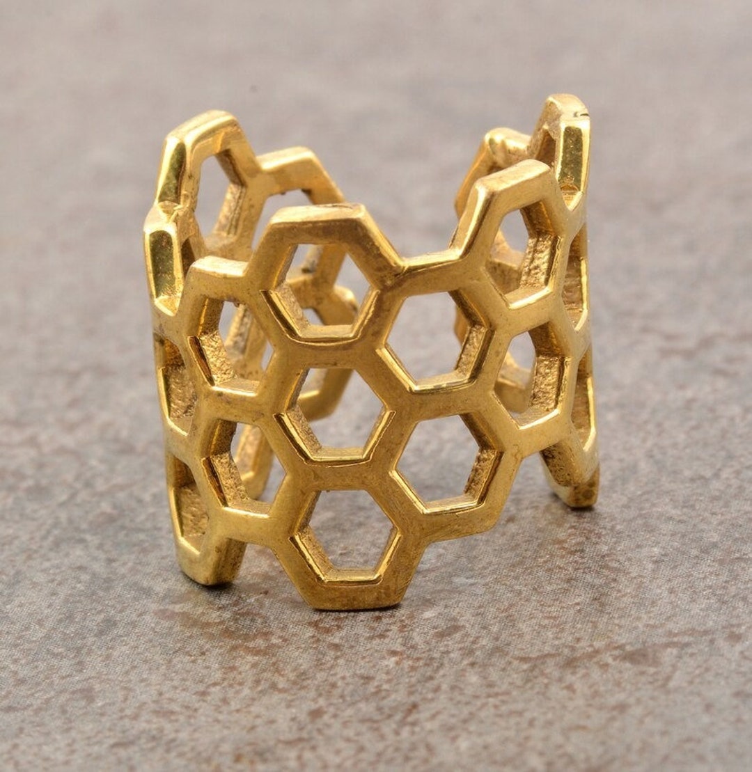 Brass Honeycomb Ring, Dainty Gold Ring for Women, Hexagon Ring ...