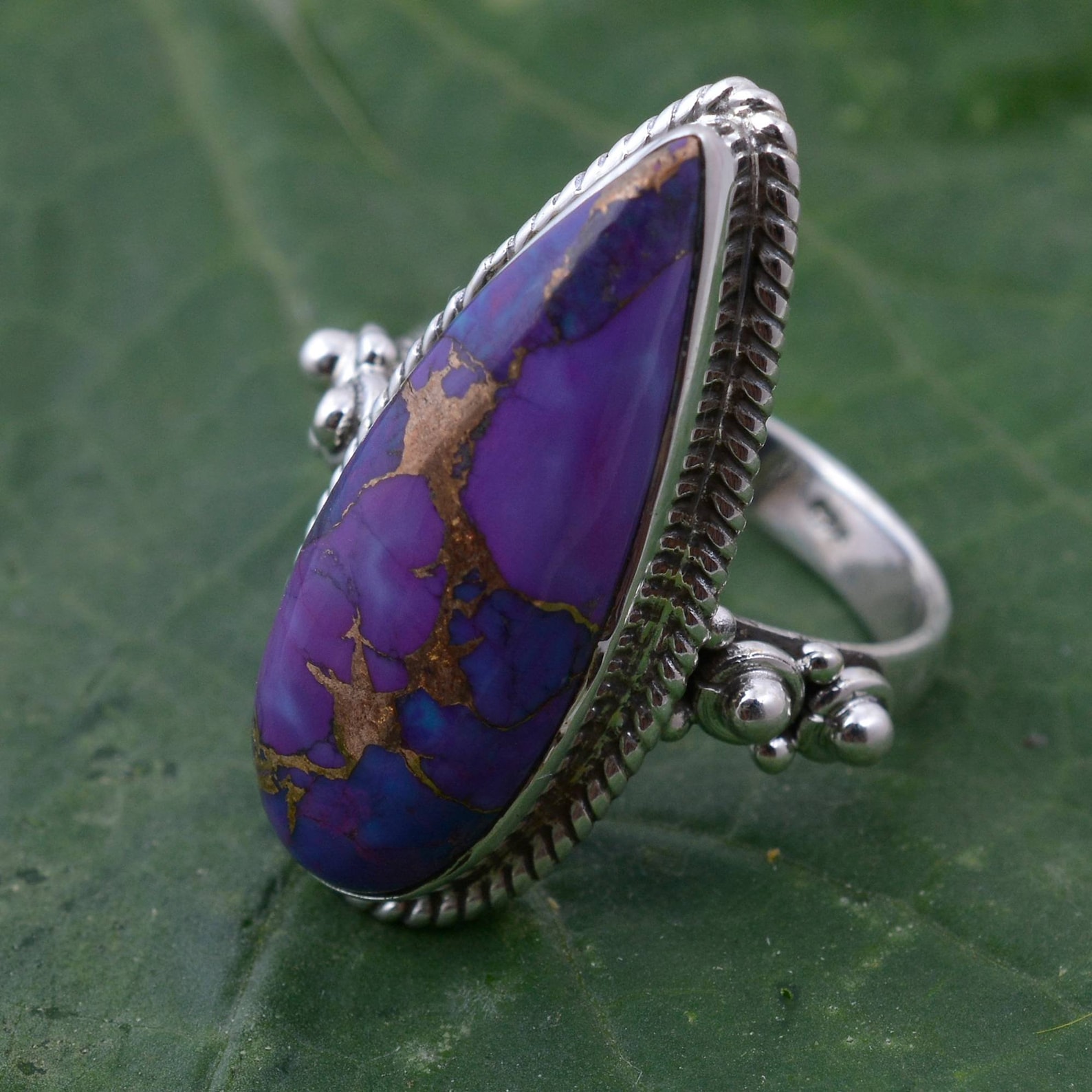 Natural Purple Turquoise ring gemstone ring925 silver ring | Etsy