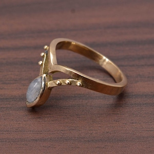 Chevron Solitaire Stacking Moonstone Ring, 14k Gold Filled V Shaped ...